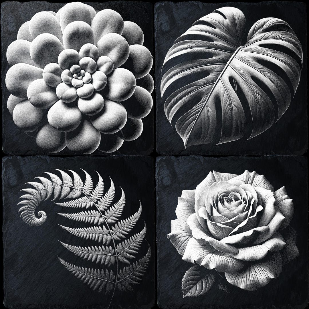 Set of 4 Botanical Engravings PNG Files for CNC DIY and Laser Engraving ...