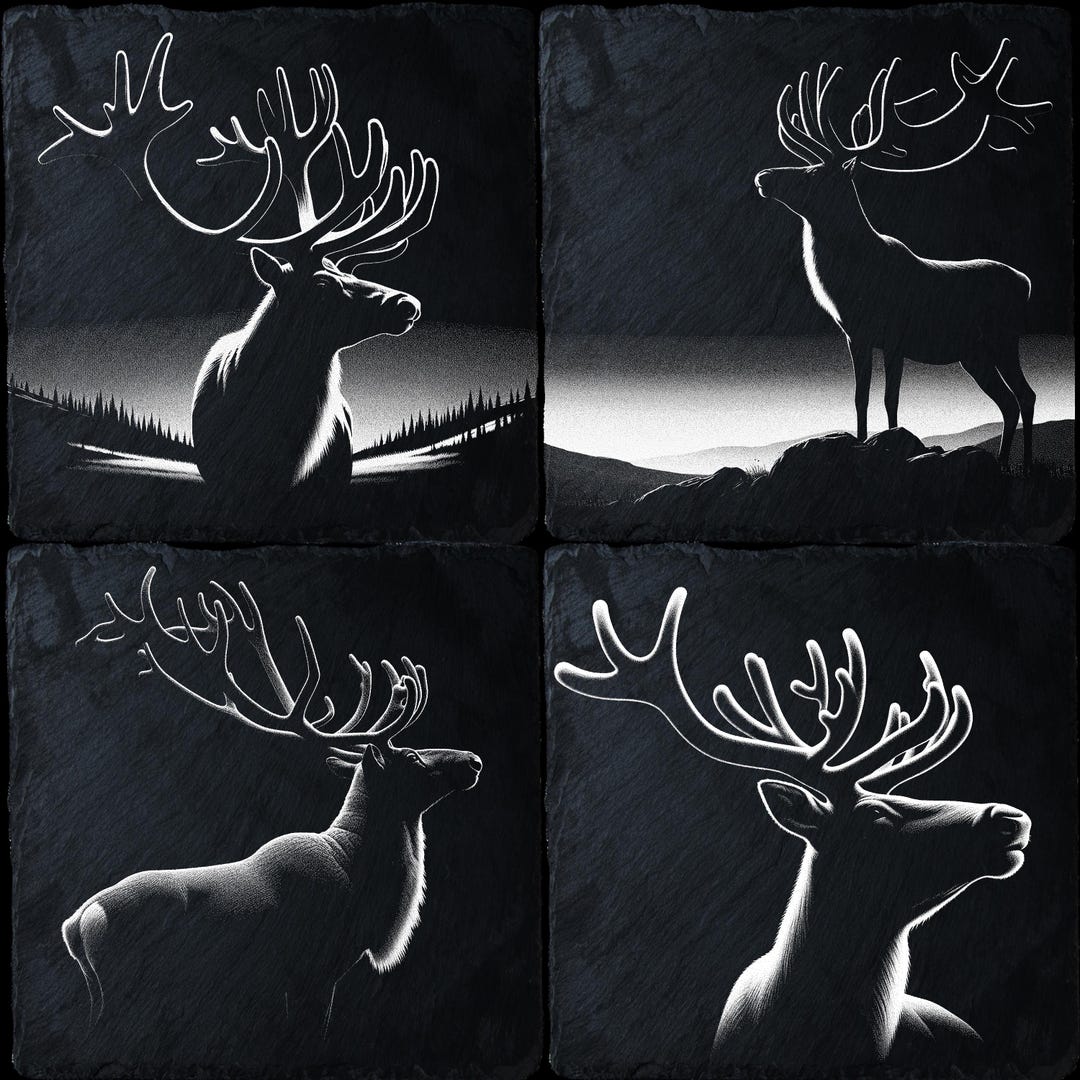 Caribou PNG Set for Laser Engraving on Natural Slate 4 File Pack for ...
