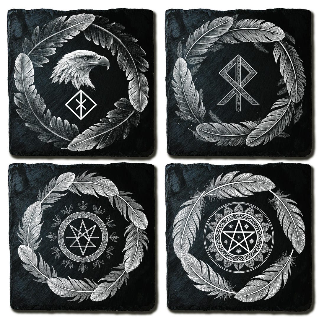 Feather Circle PNG Bundle – 4 Tribal Rune and Feather Wreath Designs ...