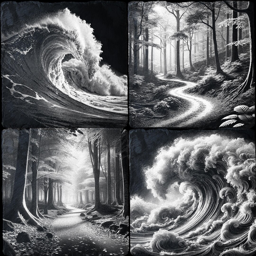 Set of 4 Nature Scene Laser Engraving Files - CNC and DIY Forest, Ocean ...