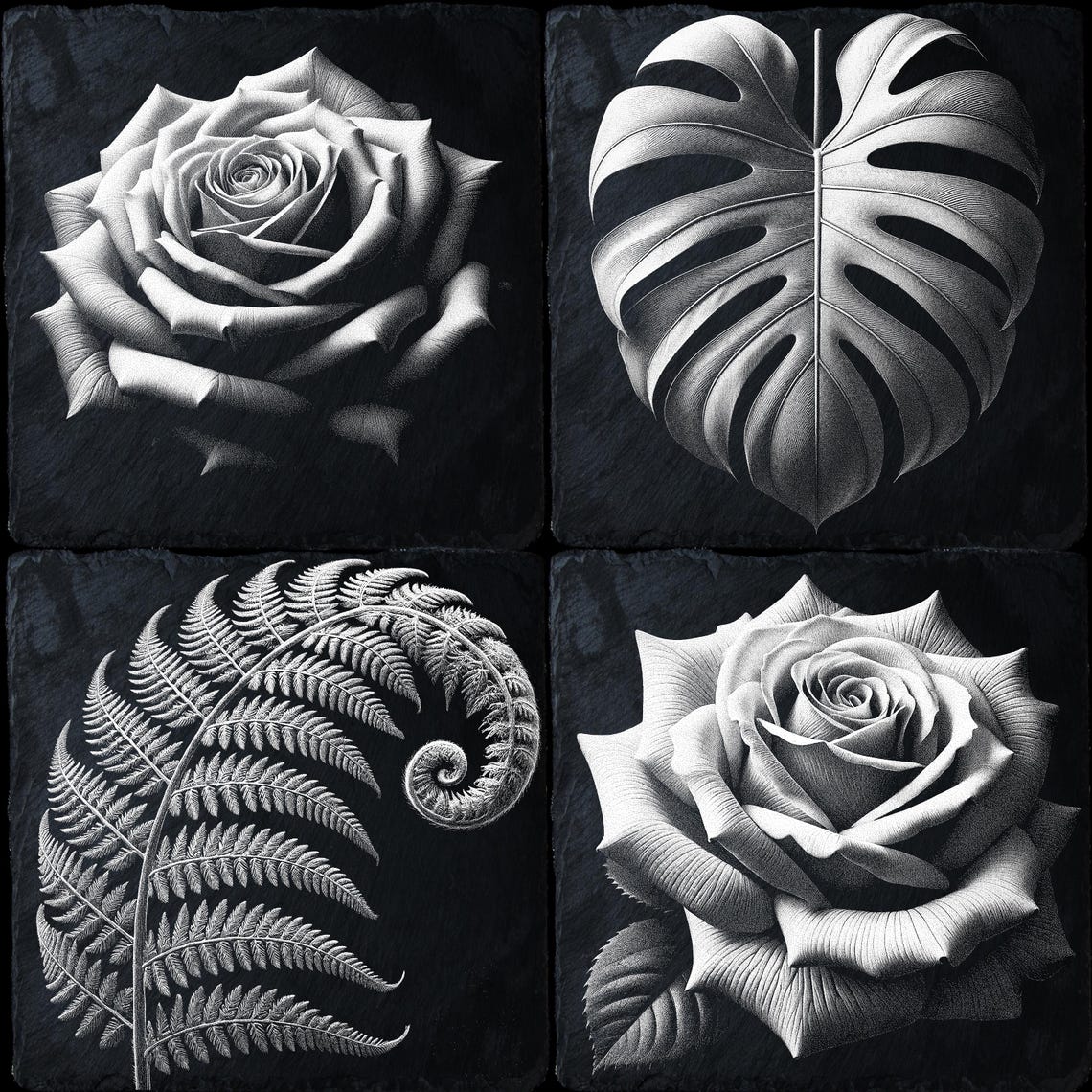 Set of 4 Botanical Engravings PNG Files for CNC DIY and Laser Engraving ...