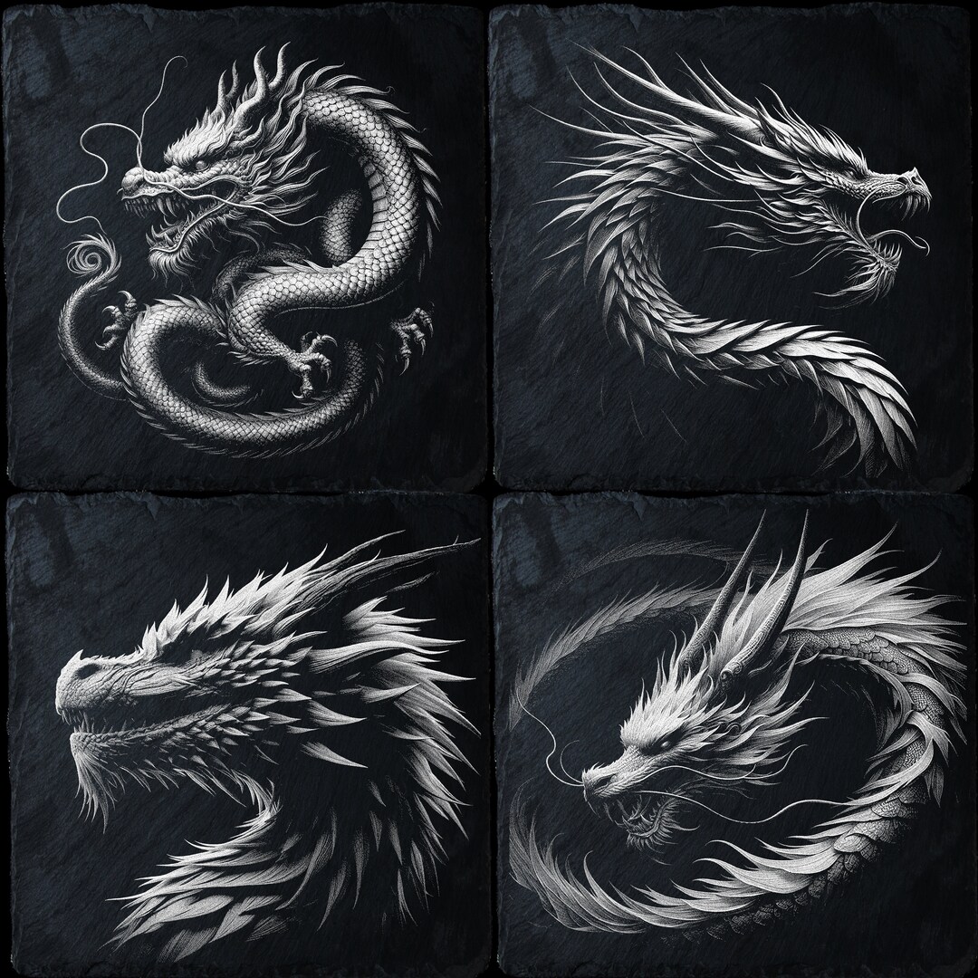 4 Dragons Pack Pnglaser Engraving Fileslate Coastermythological Animal ...