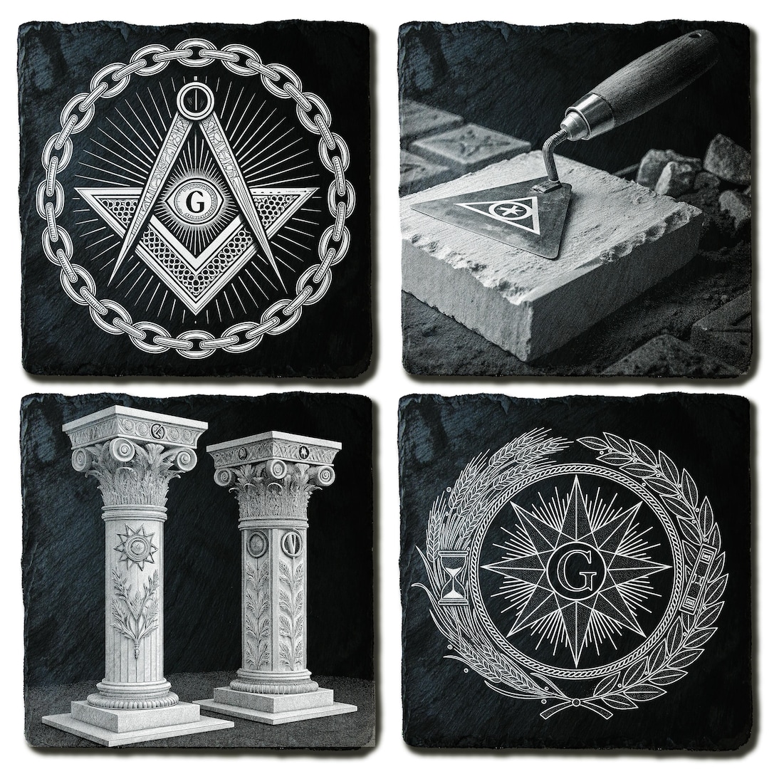 Masonic Symbols PNG Bundle: 4 3D Designs for Slate Coasters CNC Files ...