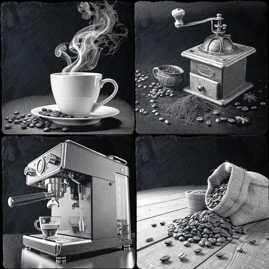 Set of 4 Coffee PNG Files for Laser Engraving | Cups, Beans, Espresso ...
