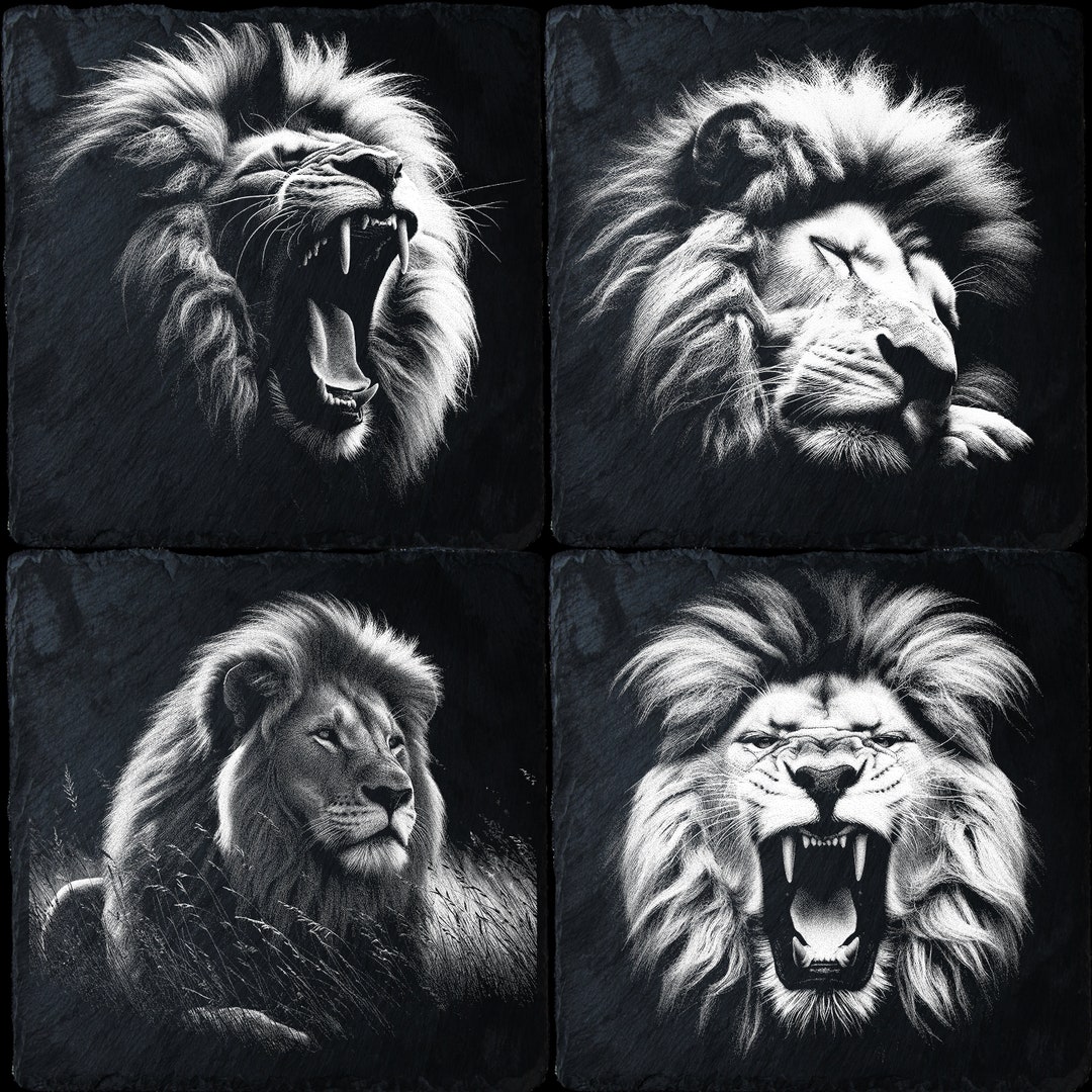 4 Slate Bundle Lion, Laser Ready PNG Files for Engraving, Slate Board ...