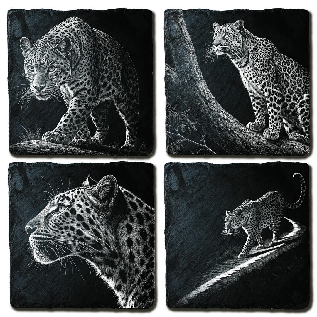Leopard Mystery PNG Bundle: 4 Enigmatic Designs for Coasters CNC Files ...