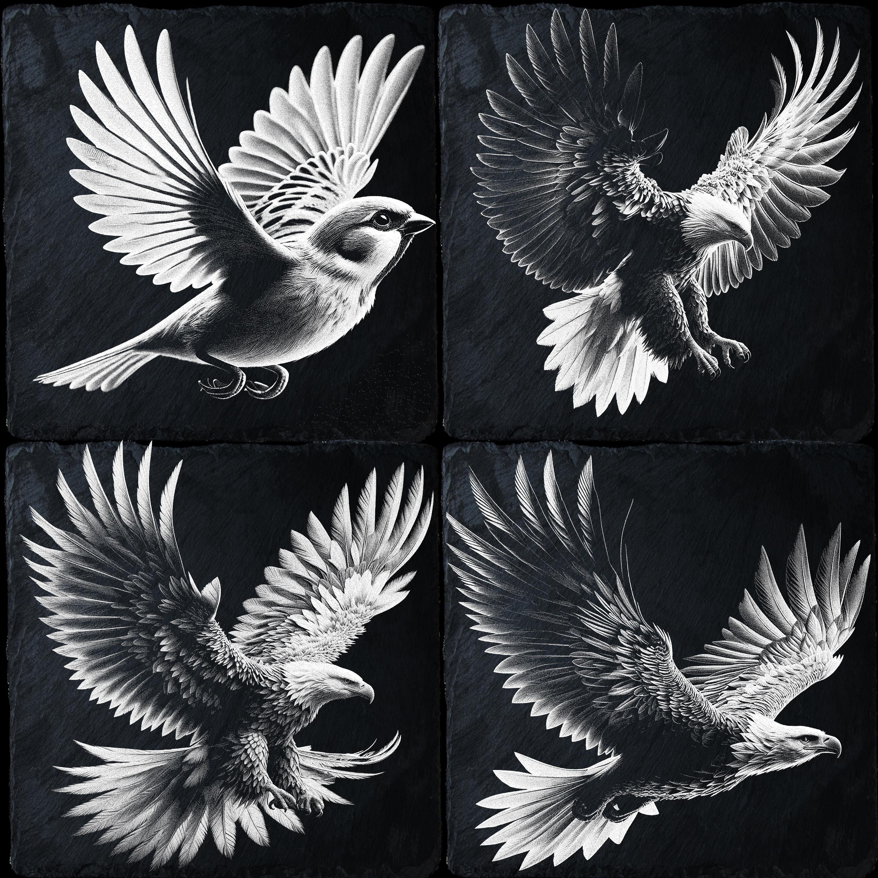Set of 4 Bird in Flight Laser Engraving Files - CNC and DIY PNG ...
