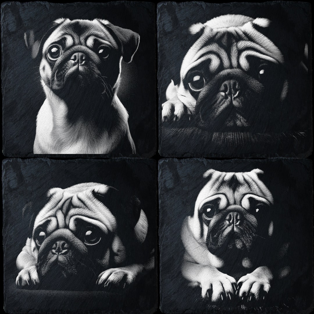 4 Pug Pack Png|laser Engraving File|slate Coaster|dog Png|downloadable ...