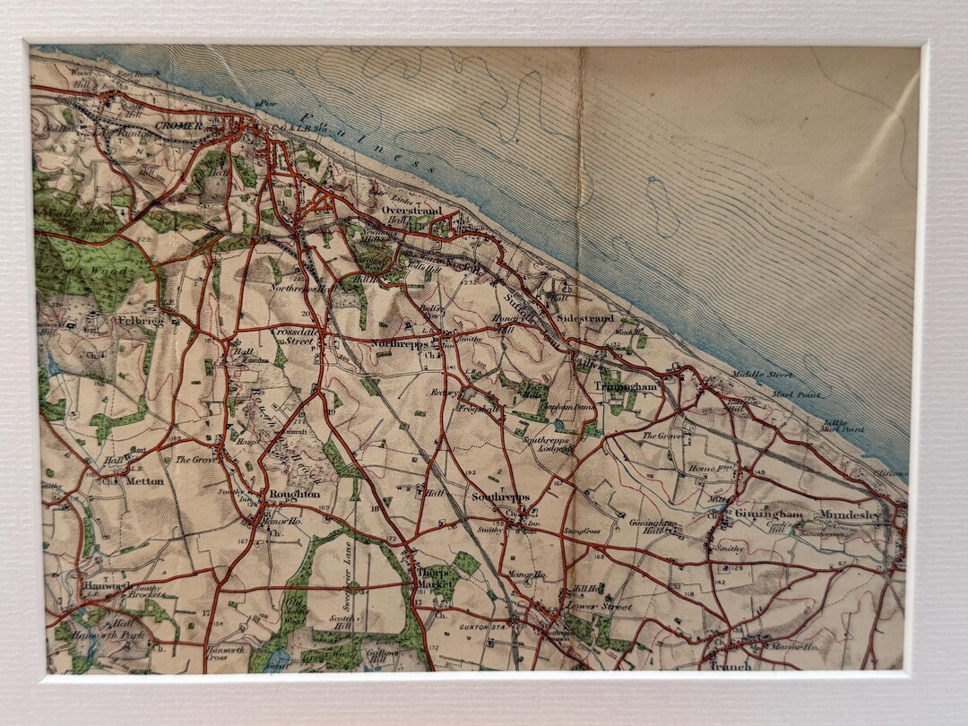 Cromer, Overstrand, Hanworth Area Original 1912 Ordnance Survey Mounted ...