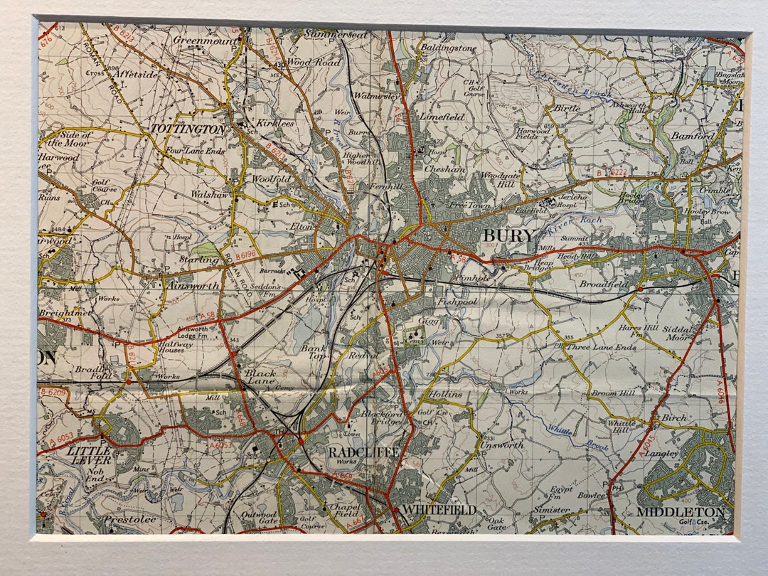 Bury, Radcliffe, Tottington and Surrounding Area Original 1961 Ordnance ...