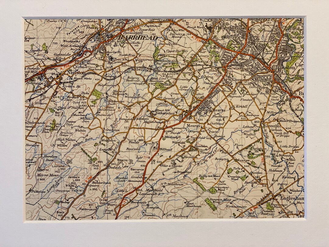 Barrhead, Shedden, Mearus and Surrounding Area Original 1945 Ordnance ...