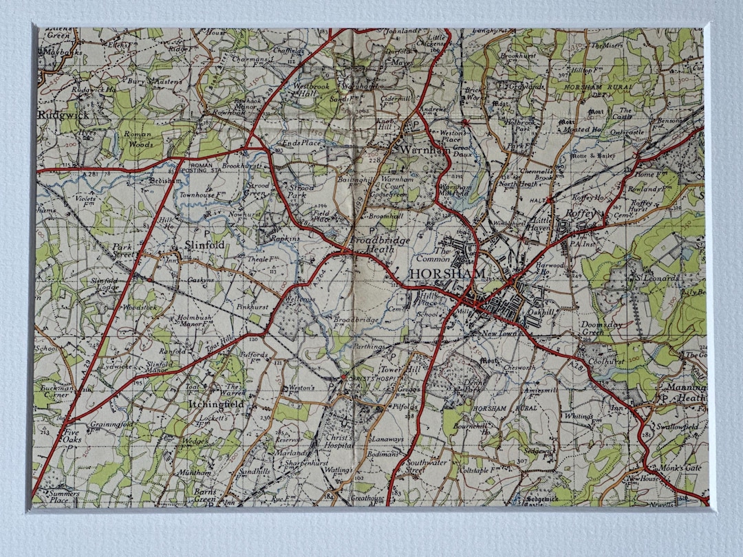 Horsham, Slinfold, Warnham and Surrounding Area Original 1946 Ordnance ...