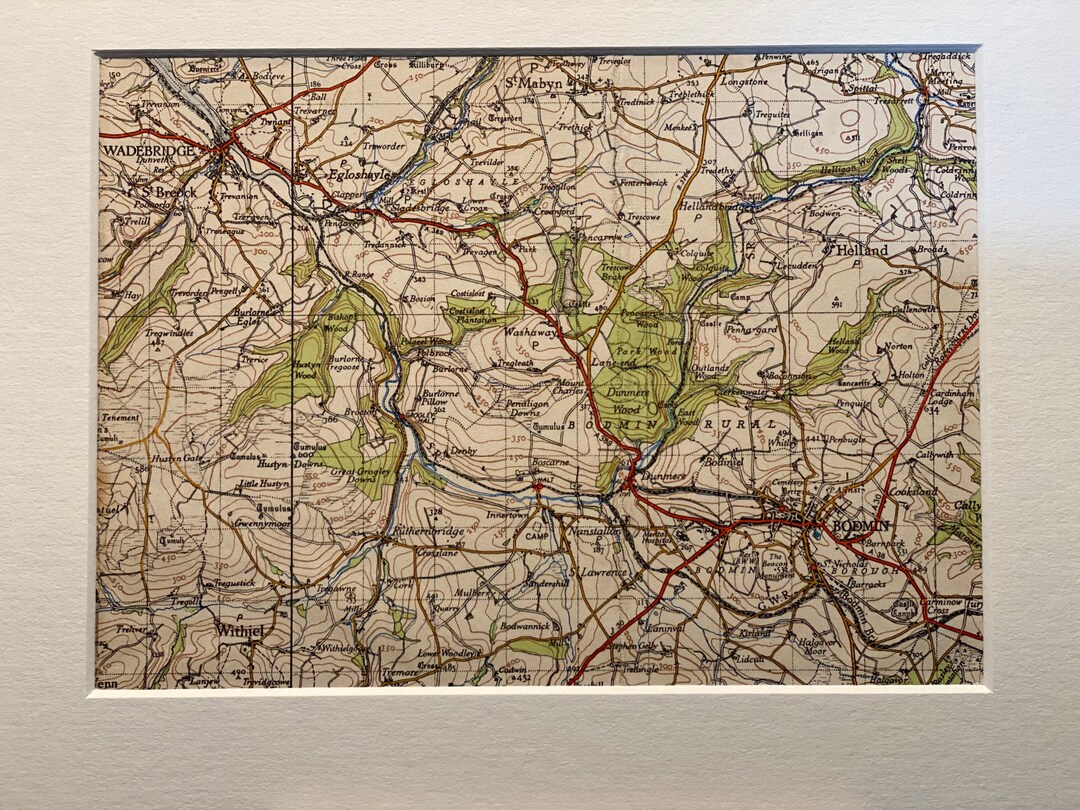 Bodmin, Wadebridge, Helland and Surrounding Area Original 1946 Ordnance ...