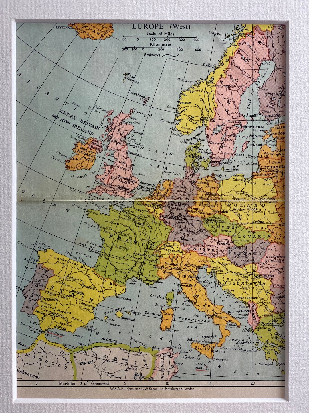 Europe (west) Original 1958 Johnston's Pocket Atlas Mount - Etsy