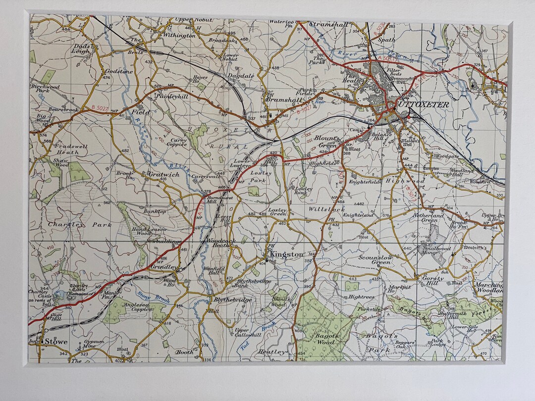 Uttoxeter, Stowe, Kingston and Surrounding Area Original 1953 Ordnance ...