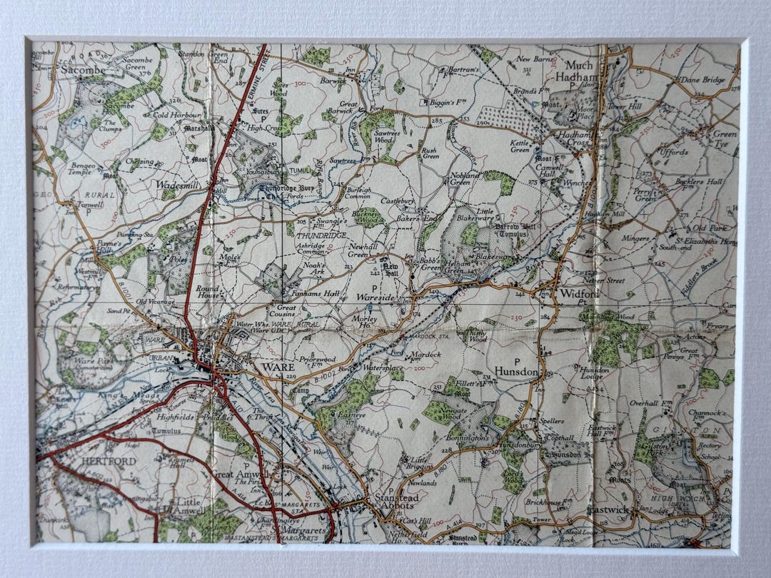 Ware, Hertford, Much Hadham and Surrounding Area Original 1935 Ordnance ...