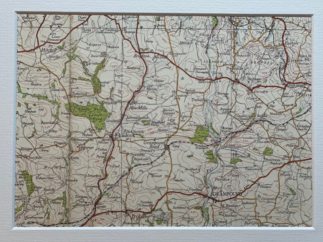 Grampound, Ladock, Probus and Surrounding Area Original 1934 Ordnance ...