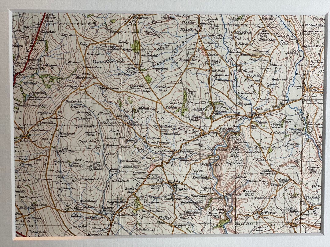Ecton Hill, Wetton Hill, Onecote and Surrounding Area Original 1947 ...