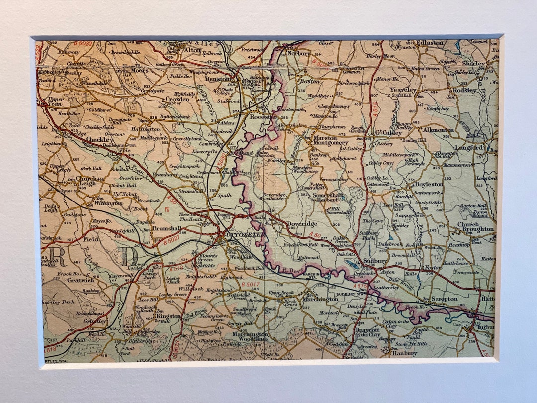 Uttoxeter and Surrounding Area Original 1942 Bartholomews Mounted Map ...