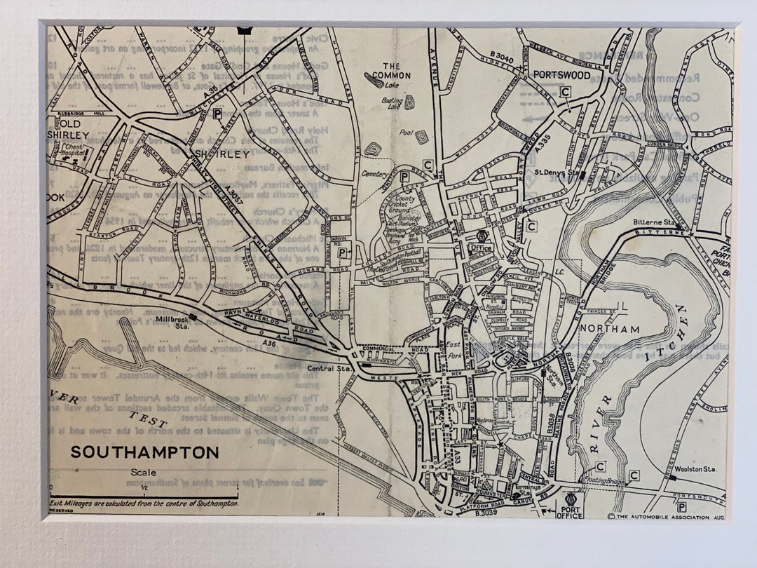 Southampton Town Centre and Surrounding Area Original 1950's AA Road ...