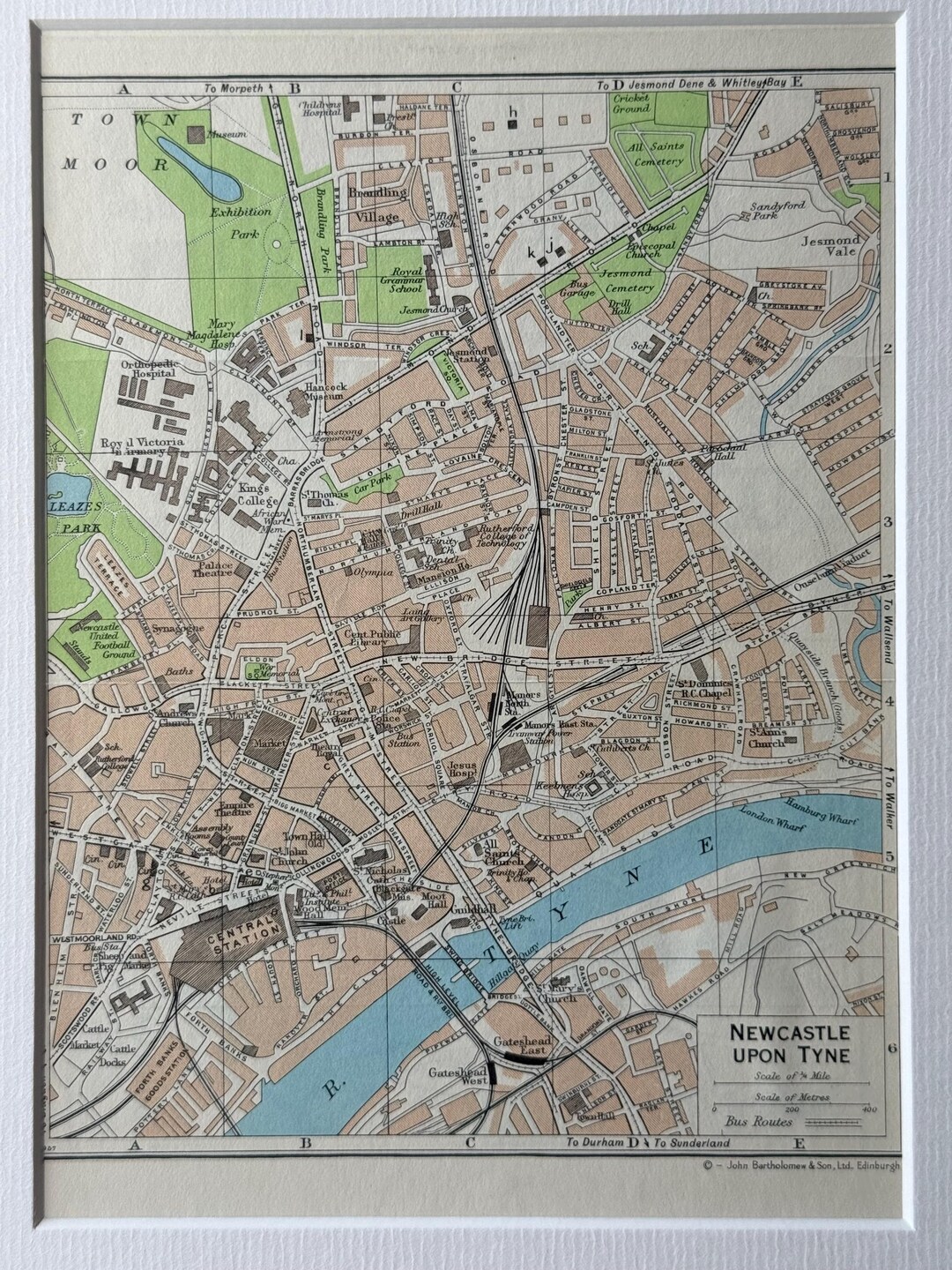 Newcastle Upon Tyne Original 1957 Blue Guide Mounted Map - Etsy