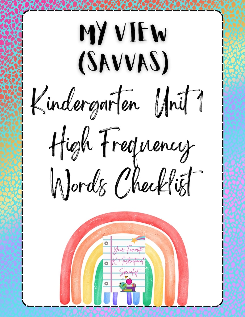 Savvas Myview Kindergarten High Frequency Words Checklist - Etsy