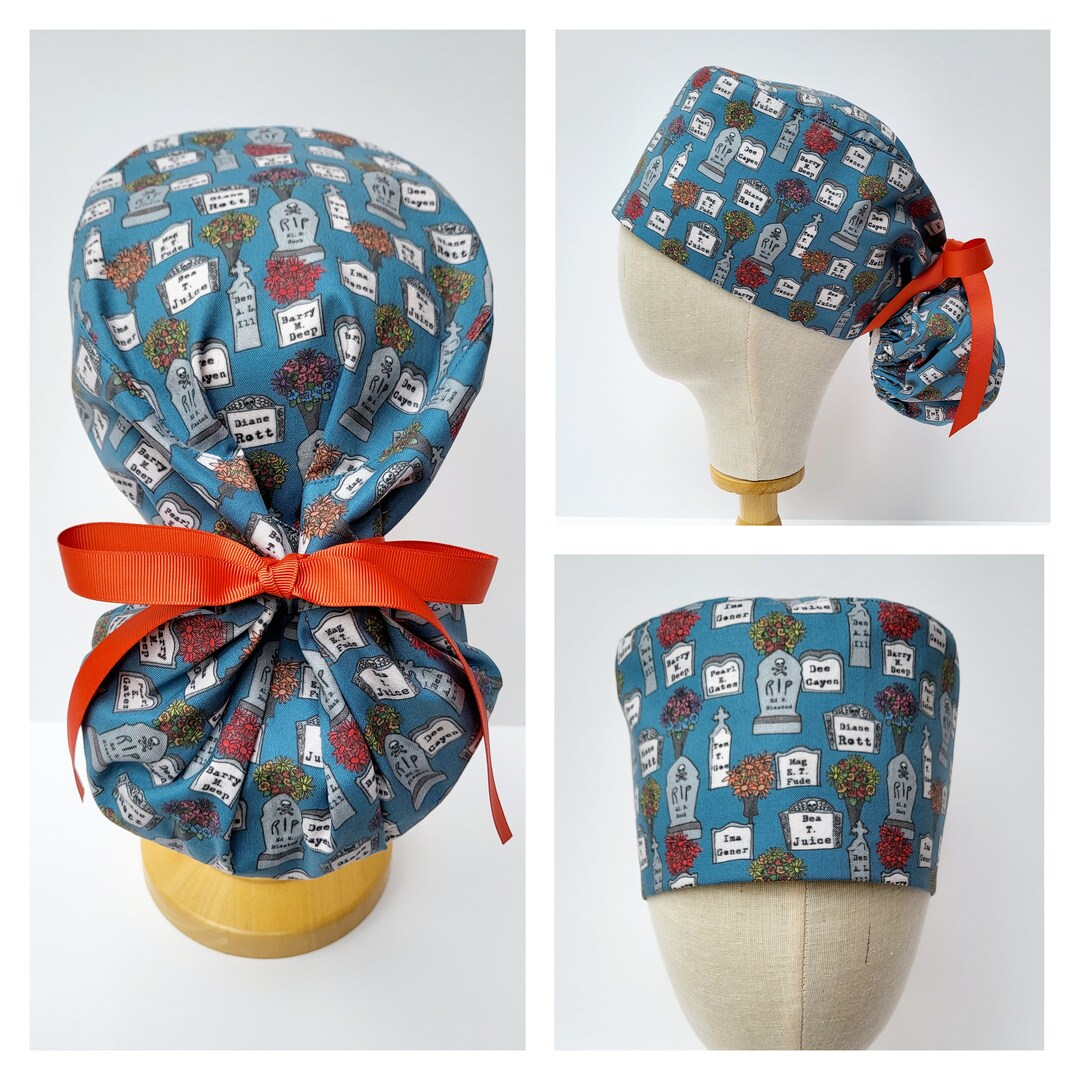 Humorous Headstones Print Ponytail Style Surgical Scrub Hat. - Etsy