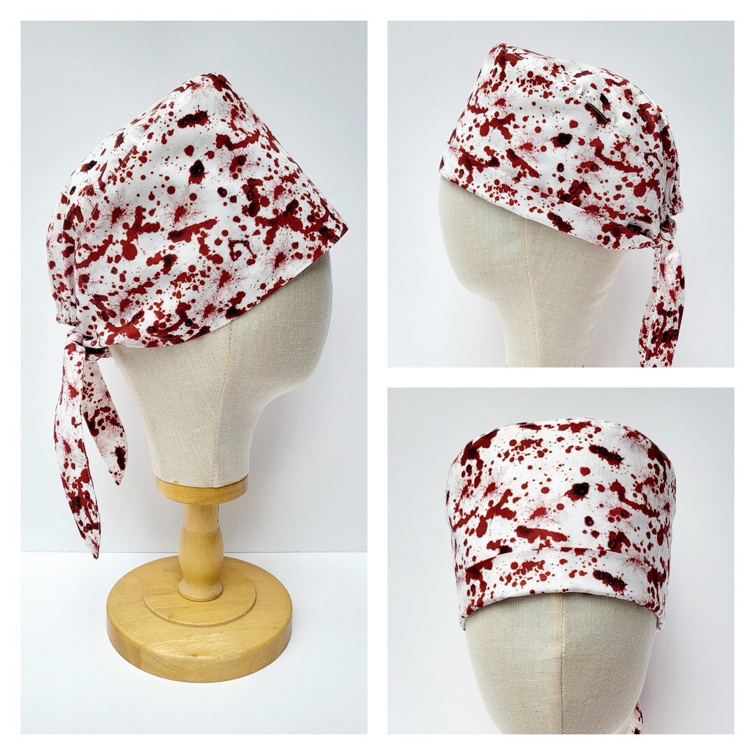 Blood Splatter Print Surgical Scrub Hat, Scary Blood Stained Halloween ...