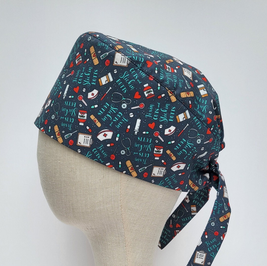Fixing Cuts and Sticking Butts Print Surgical Scrub Hat. Minor Injuries ...