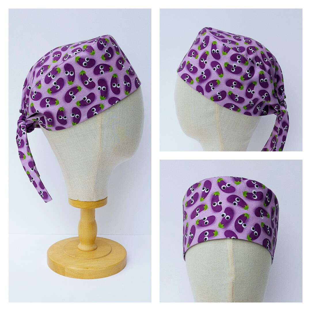Eggplant Emoji Print Surgical Scull Cap, Urology Euphemism Scrub Hat ...