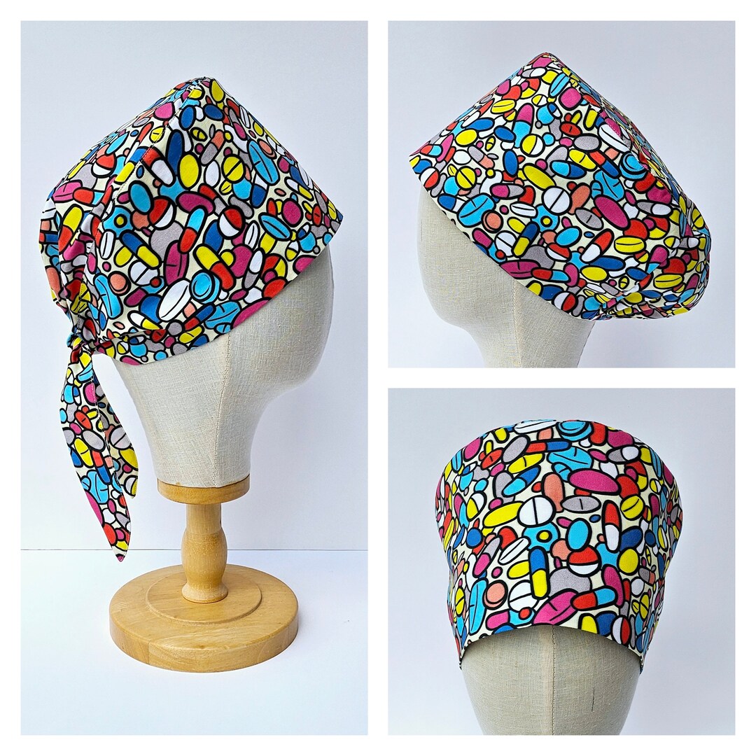 Pill Print Surgical Scrub Hat, Pharmacy Scrub Cap, Hospital Dispensary ...
