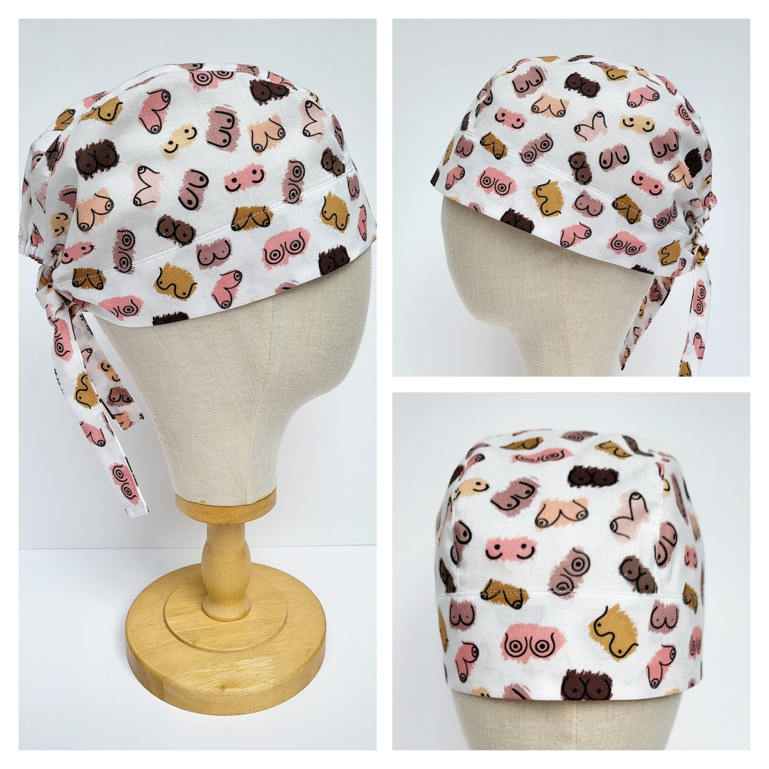 Cute Boob Print Surgical Scull Cap, Diversity Boobs Scrub Hat ...