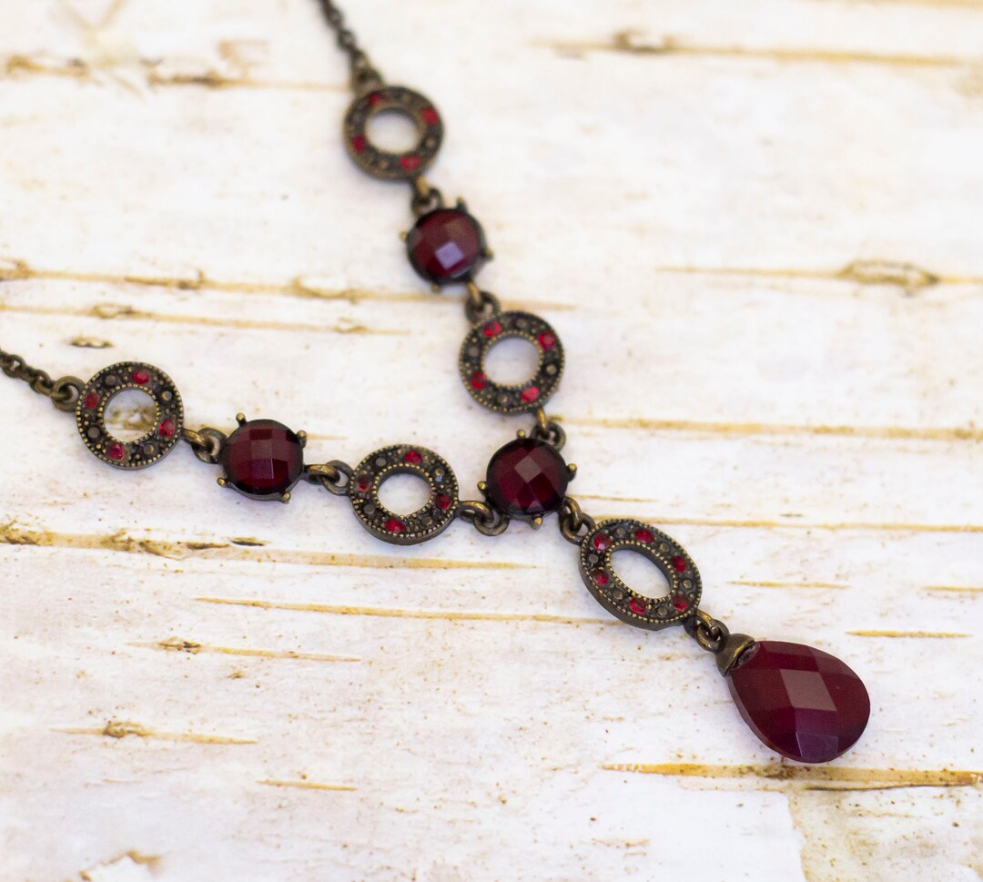 18 Inch, Vintage Dark Red Faux Gem Beads Lariat Necklace by Avon - BP1 ...