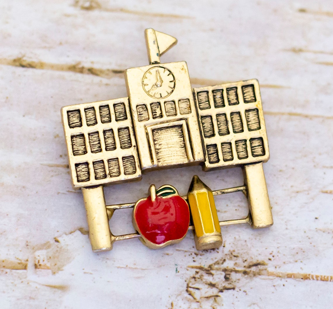 Vintage Modern School Building Gold Tone Brooch - BR1 - Etsy