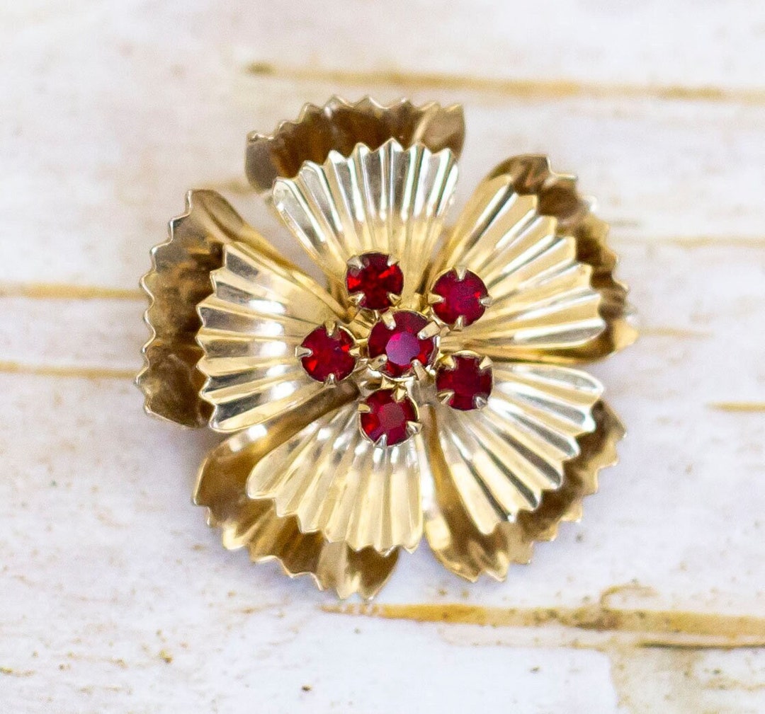 Vintage Geometric Flower Scarlet Gem Brooch - BK1 - Etsy