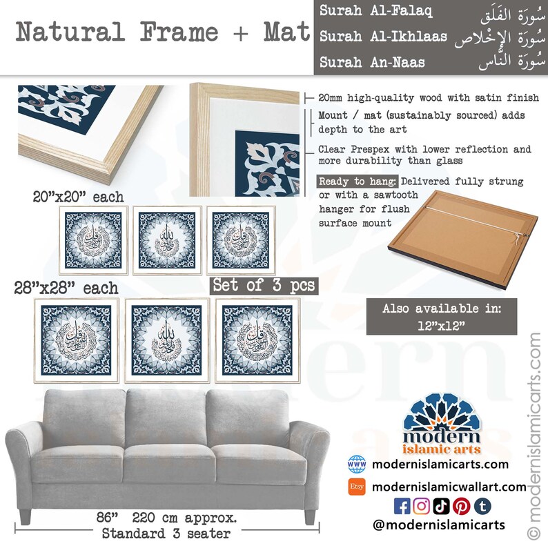 Islamic Wall Art Islamic Gift 3 Qul Set Islamic Decoration | Etsy