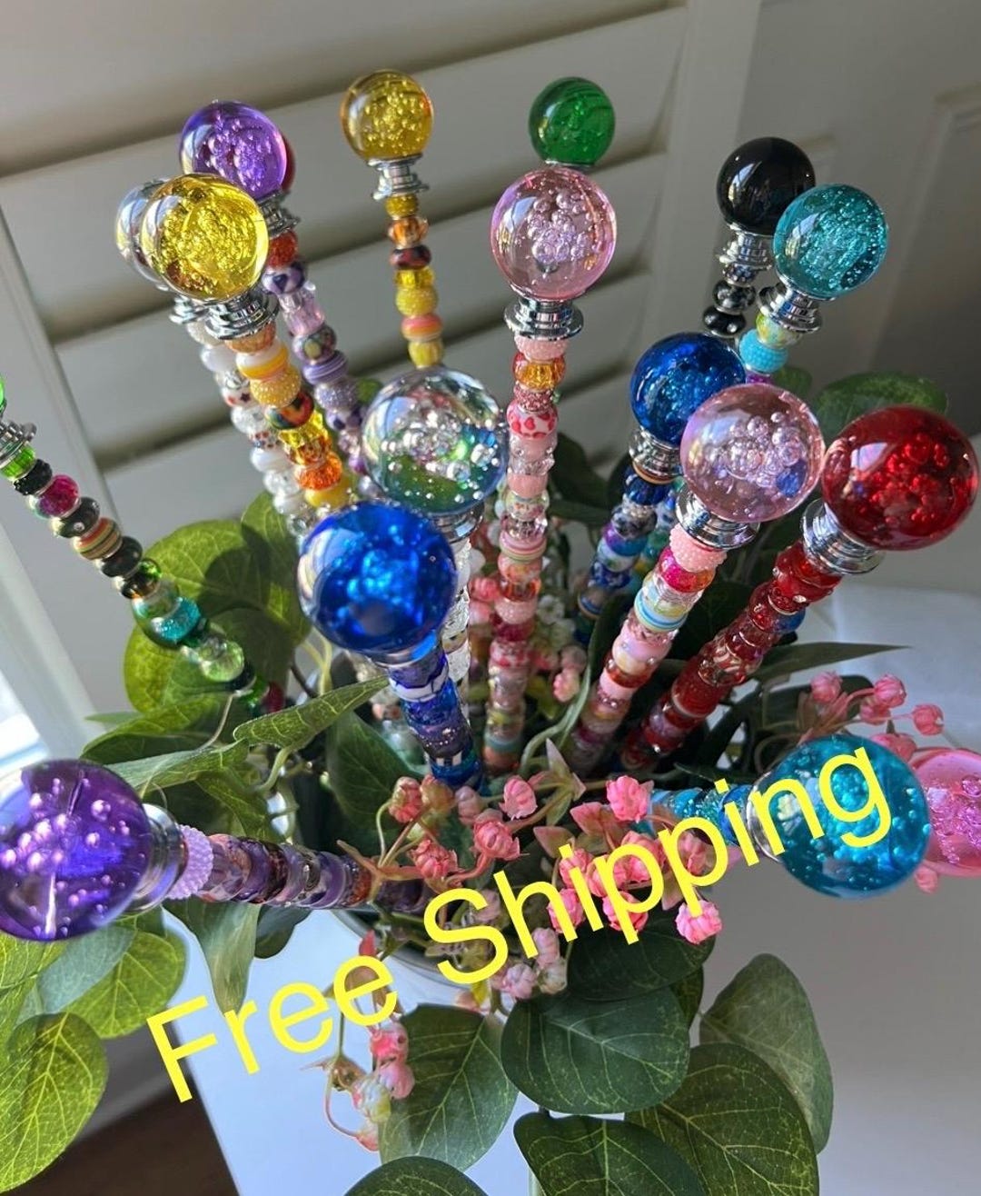 Beaded Plant Stakes: Handmade Plant Bling, Fairy Garden Decor - Etsy