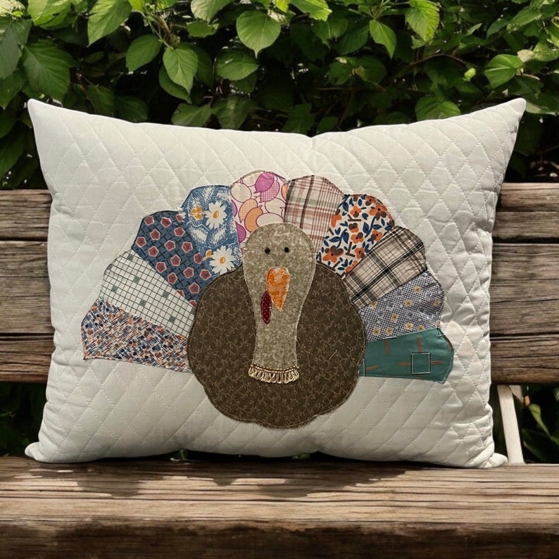 Large Quilted Turkey Pillow - Vintage Dresden Plate 20x16 Made to Order ...