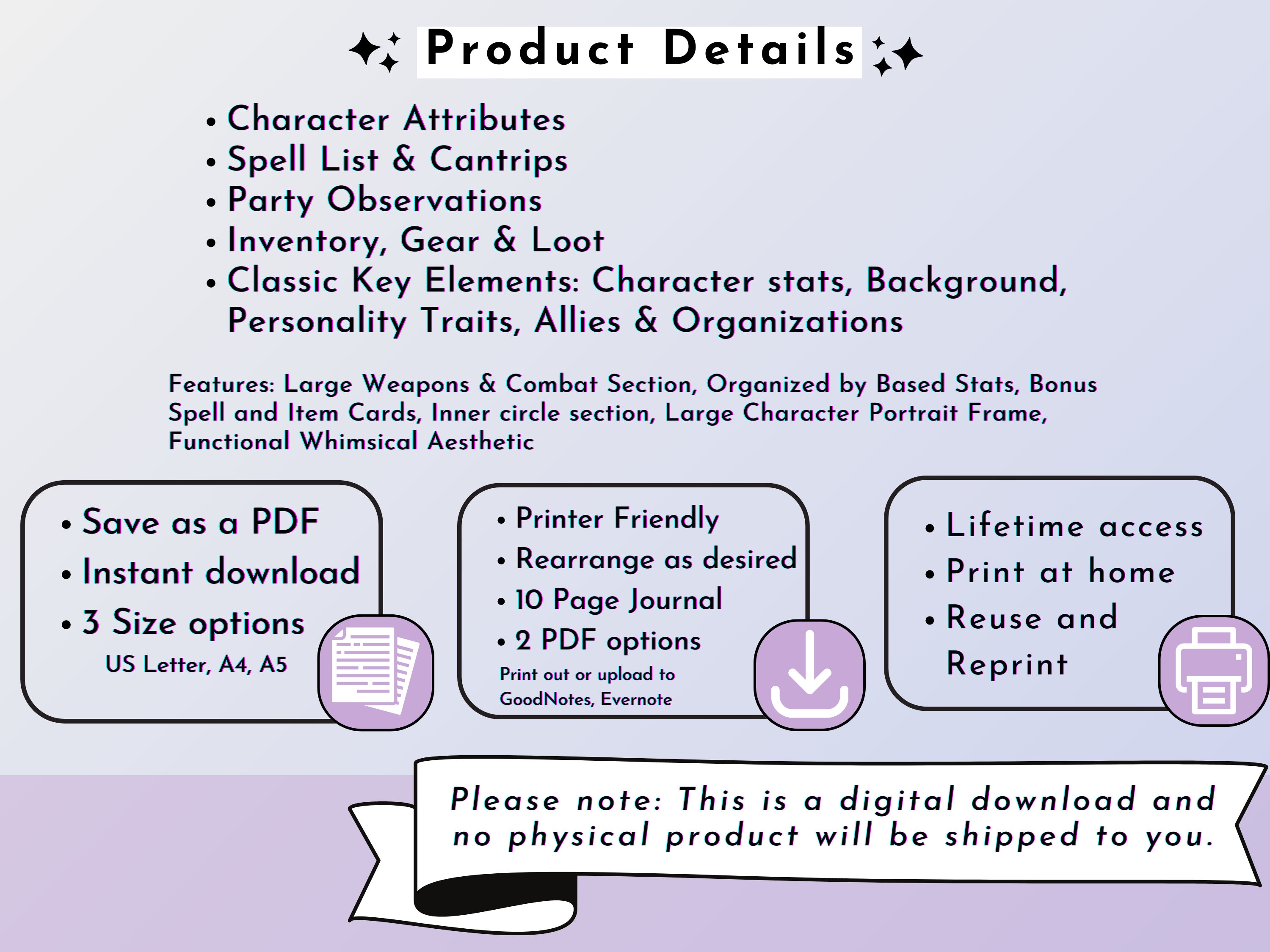 Tabletop RPG Character Sheets Digital Download Bundle Dnd 5E Printable ...