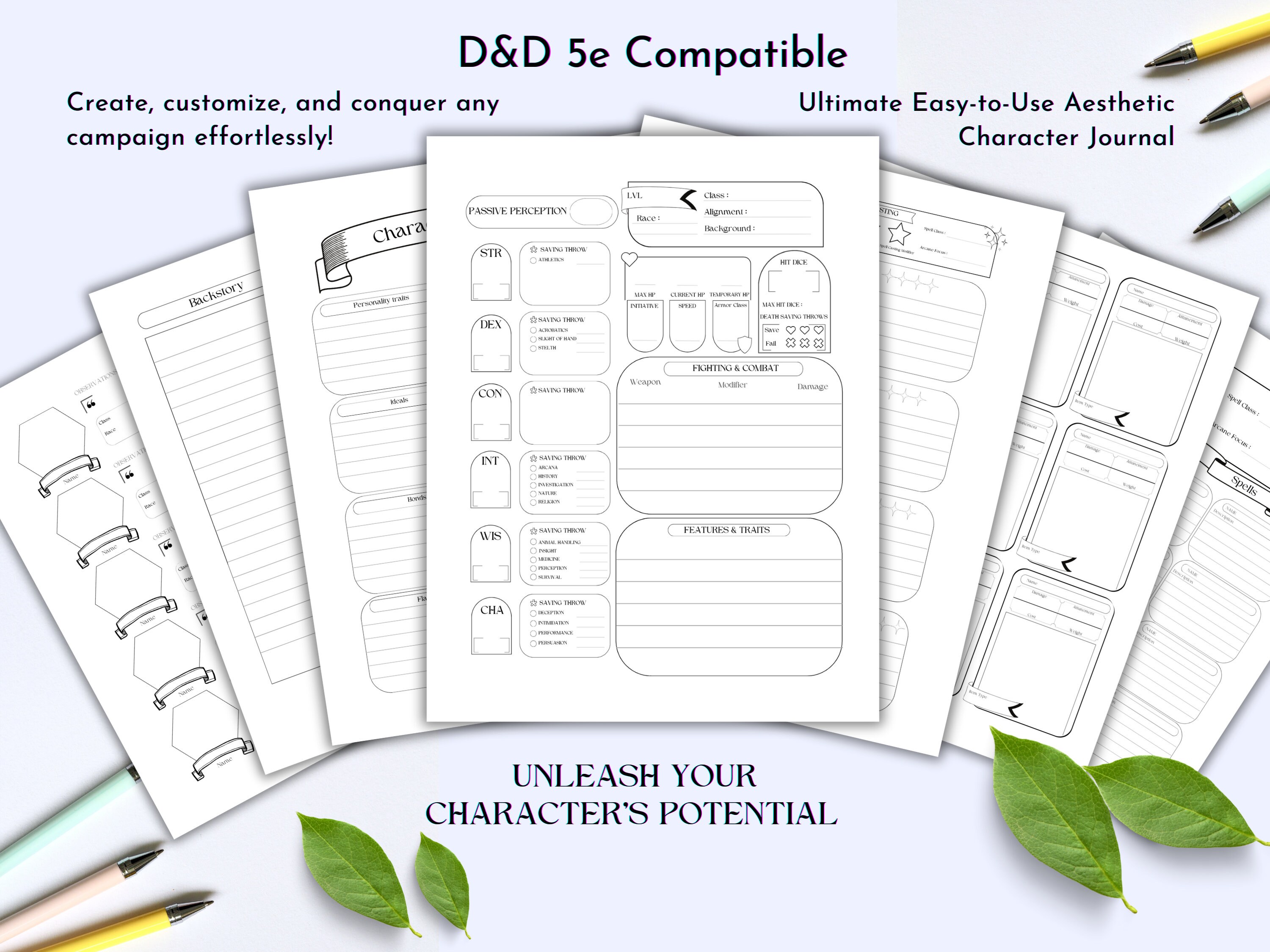 Tabletop RPG Character Sheets Digital Download Bundle Dnd 5E Printable Adventure Companion ...