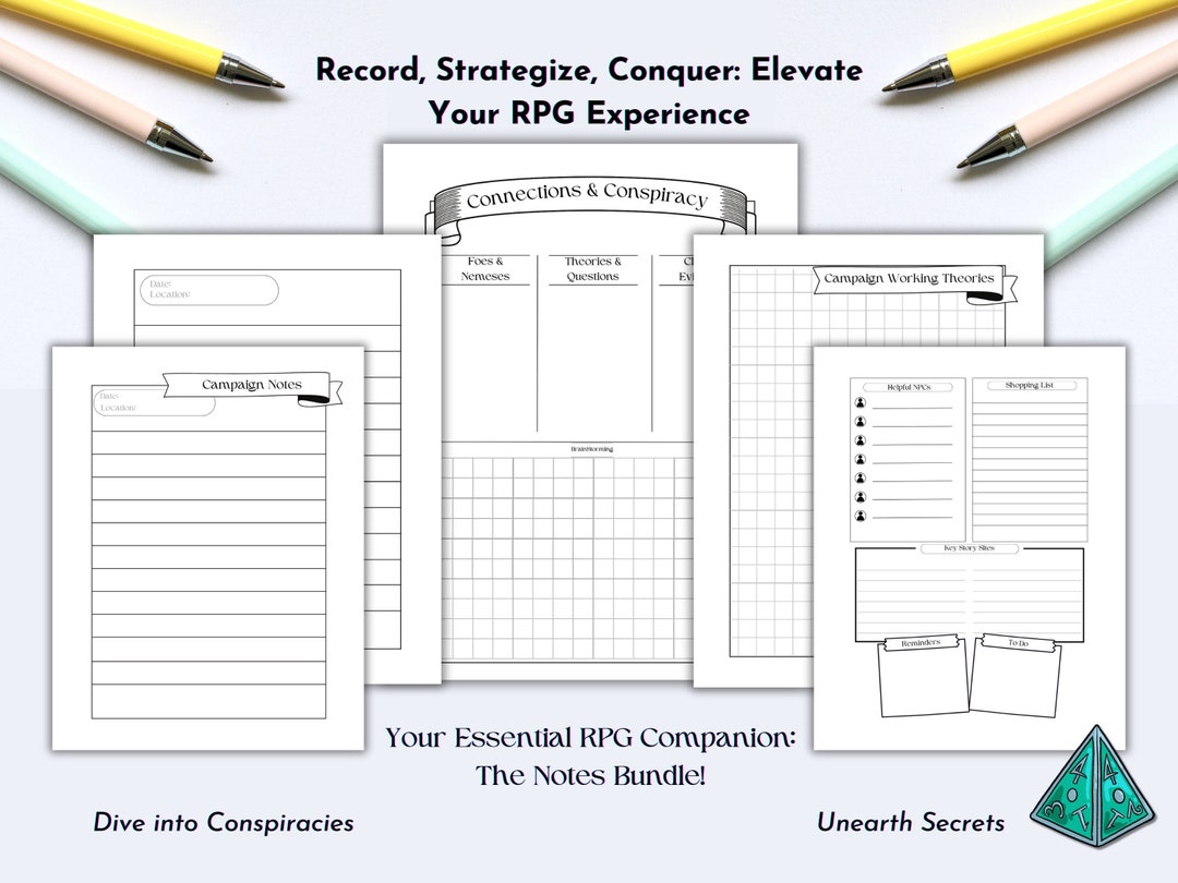 Tabletop RPG Notes Bundle: Character Observation, Campaign, NPC Notes ...