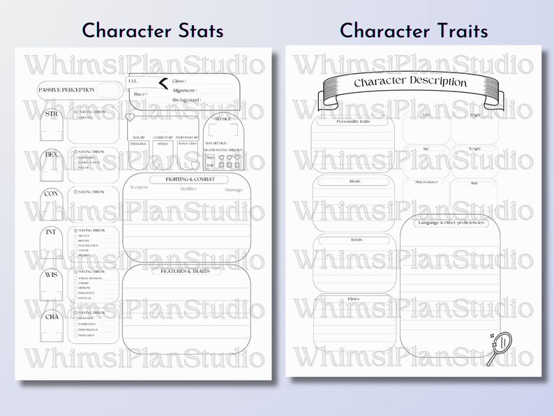Tabletop RPG Character Sheets Digital Download Bundle- Dnd 5E ...
