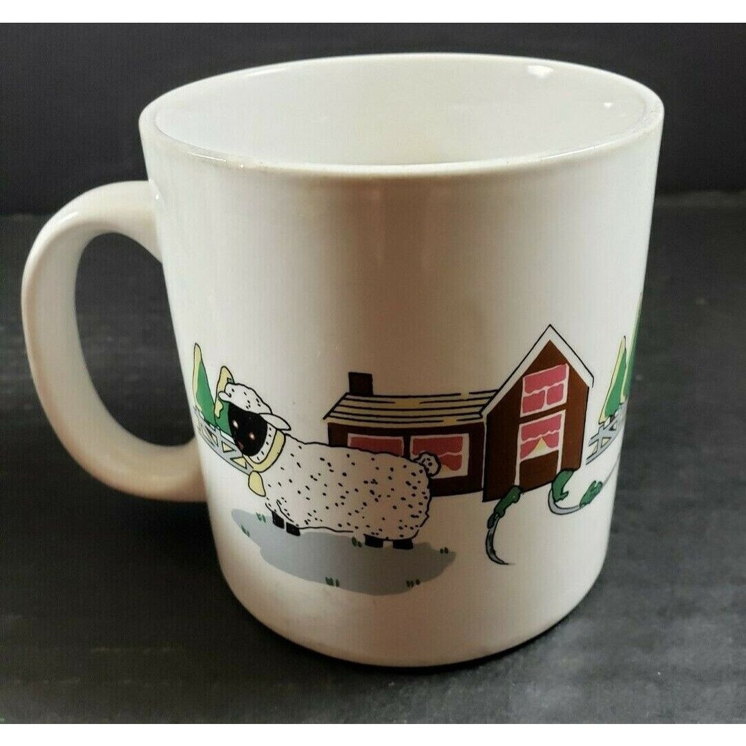 Vintage Set Farmhouse Ceramic Coffee Mugs Farm Animals Barn Sheep Geese ...