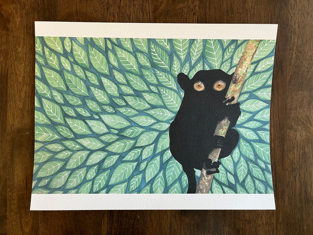 Tarsier With Leaves Watercolor and Ink Fine Art Print - Etsy