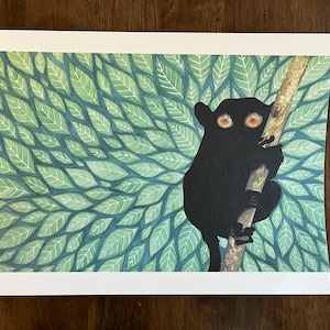 Tarsier With Leaves Watercolor and Ink Fine Art Print - Etsy