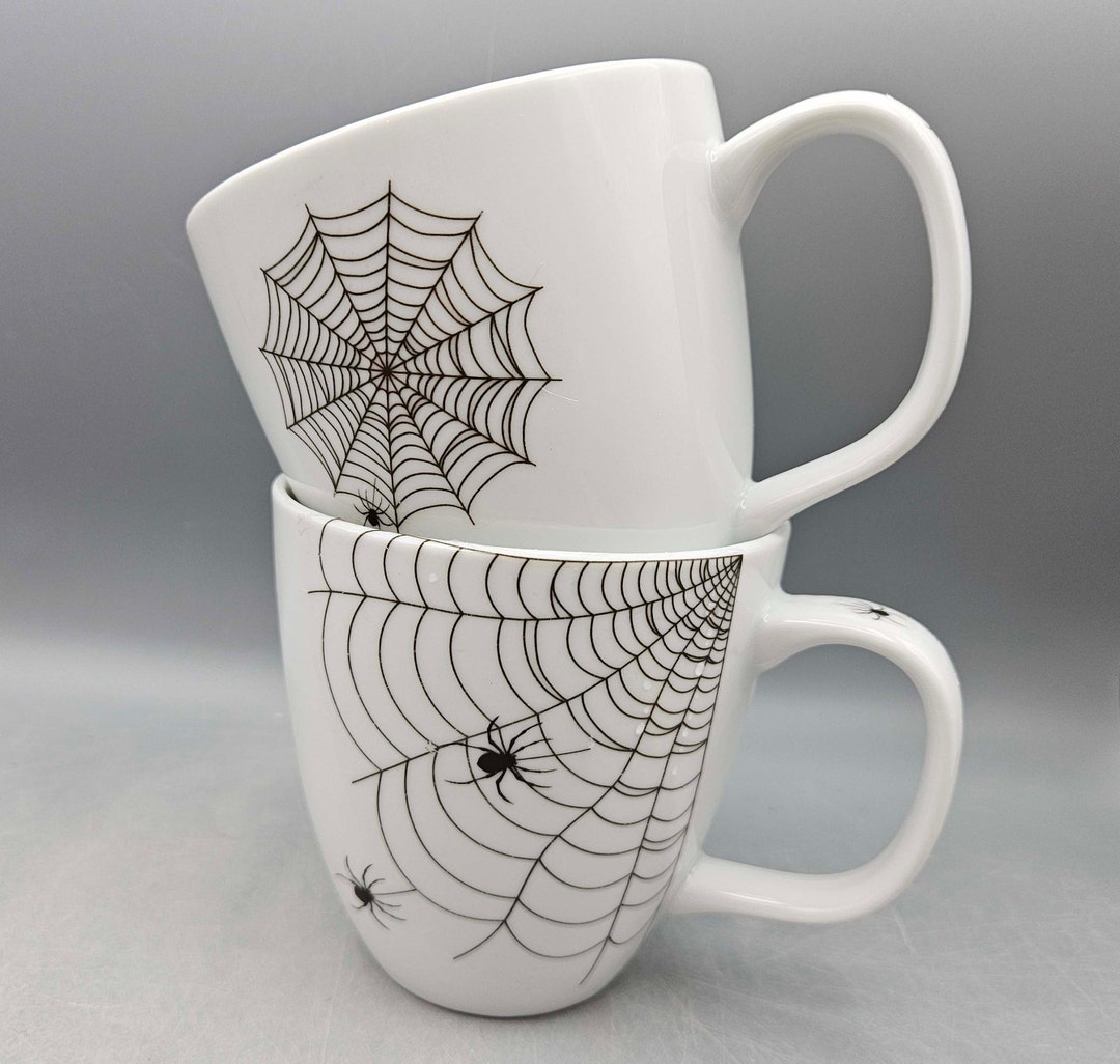 14 Ounce Ceramic Mug Scary Spider Cobwebs Halloween White Black Coffee ...