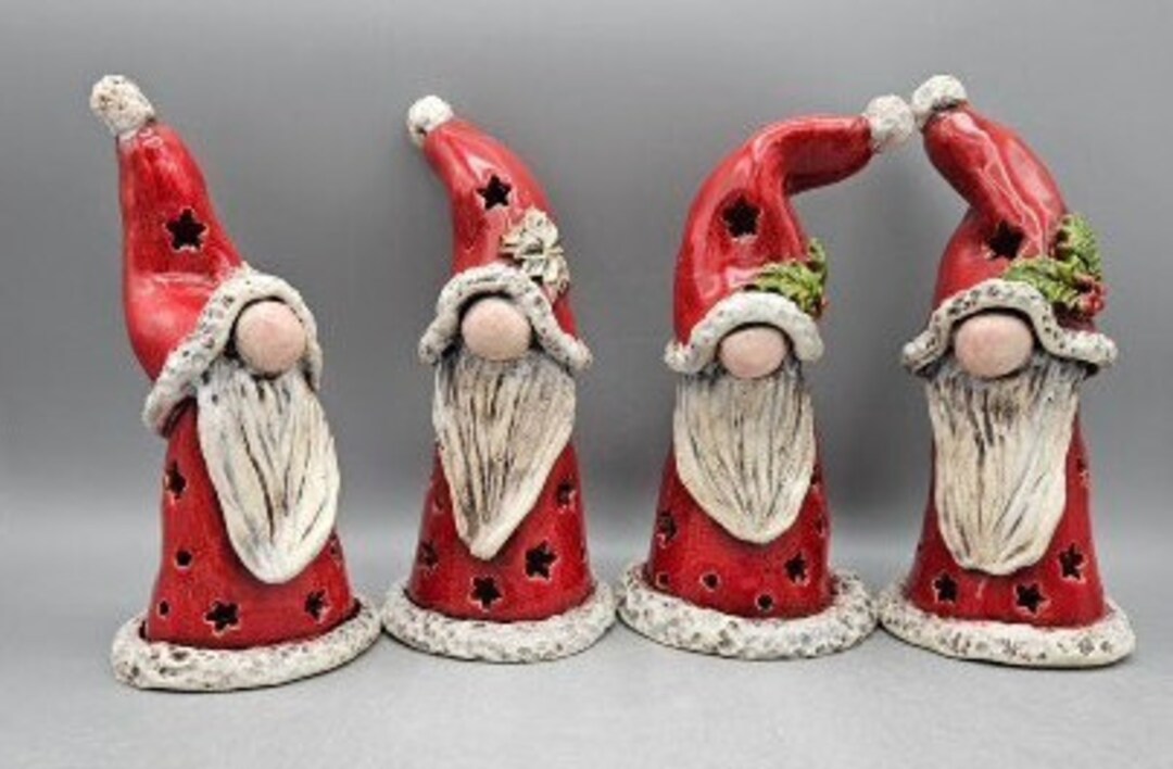 Handmade Santa Gnome Tealight Luminary Ceramic Pottery Santa Christmas ...