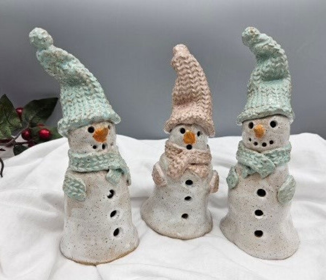 Snowman Luminary Tealight Pottery Handmade Stoneware Hand - Etsy