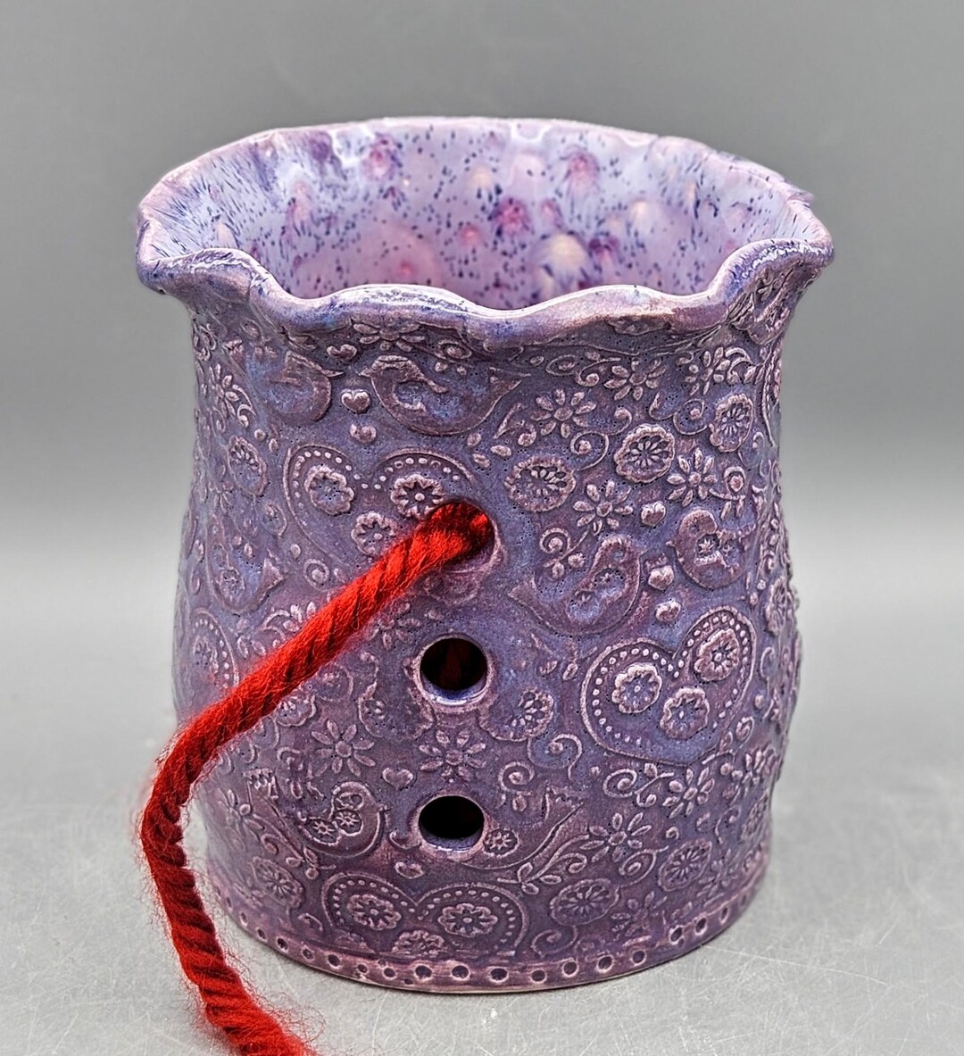 Handmade Purple Yarn Bowl Knit Pattern Unique Yarn Bowl Large Knitting ...