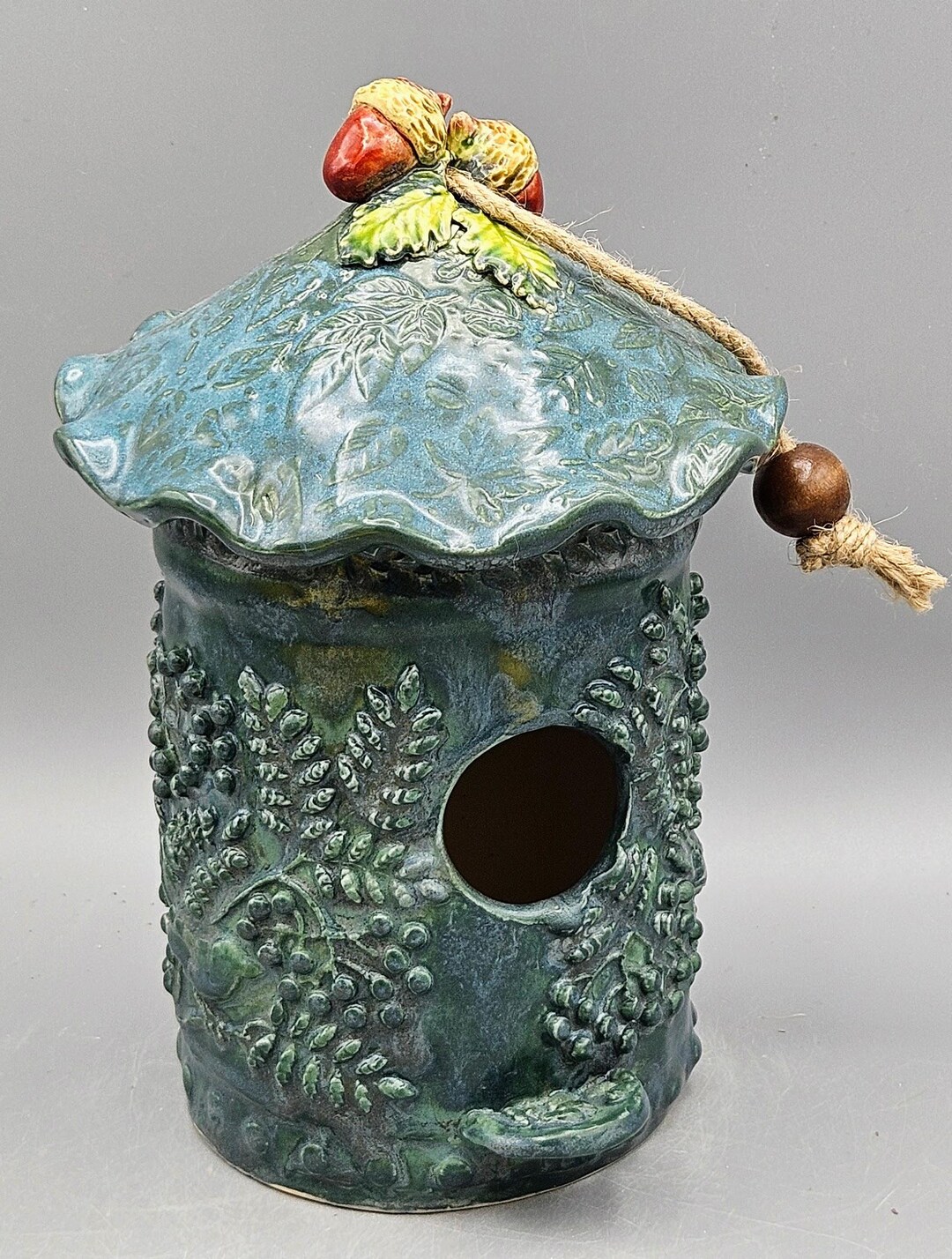 Handmade Birdhouse, Rustic Birdhouse, Birds and Bees, Blue Ceramic ...